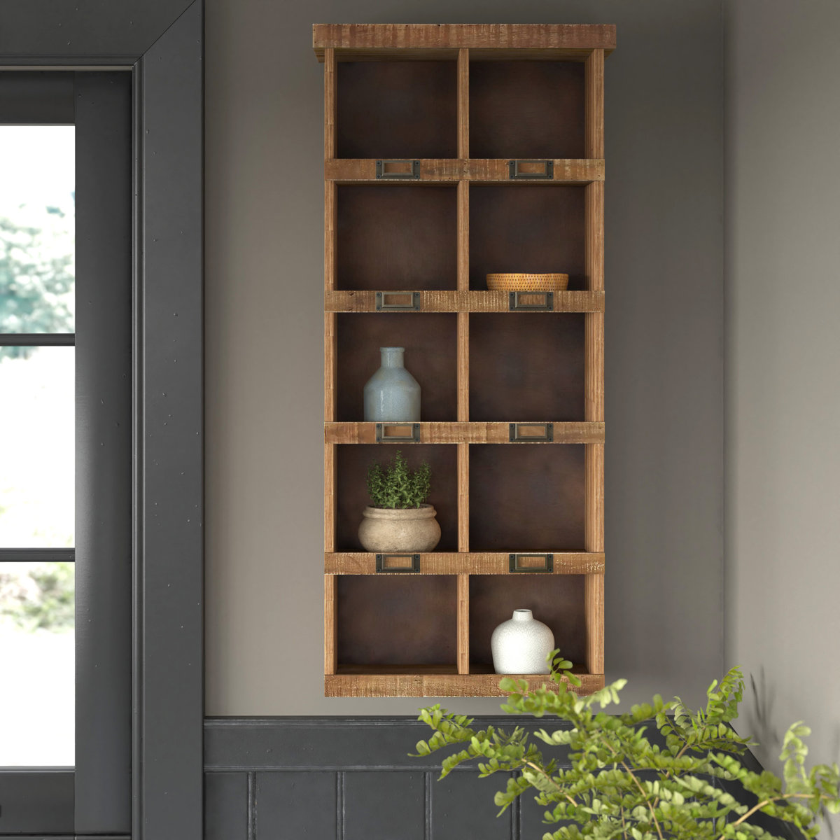 Birch Lane™ Ferncliff Brown Wood 10 Cubby Wall Shelf 18" x 7" x 42" & Reviews | Wayfair